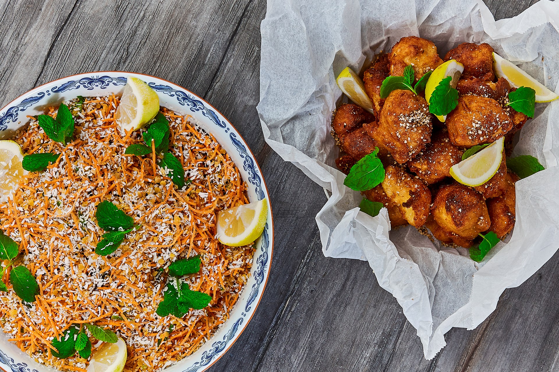 Amritsari fish Pakora af kulmule med Gajjara Kosambari & mung daal ...